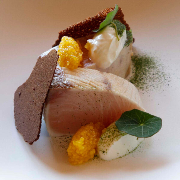Amberjack Tataki, Sour Cream, Cocoa Wafer and caviar - Caviar Giaveri
